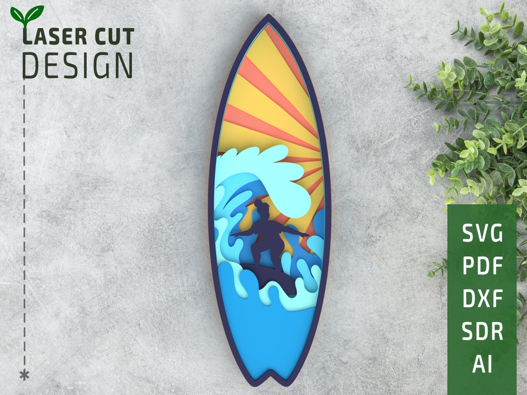 Surf With Scene Layered SVG Laser Cut File for Glowforge , Multilayer ...