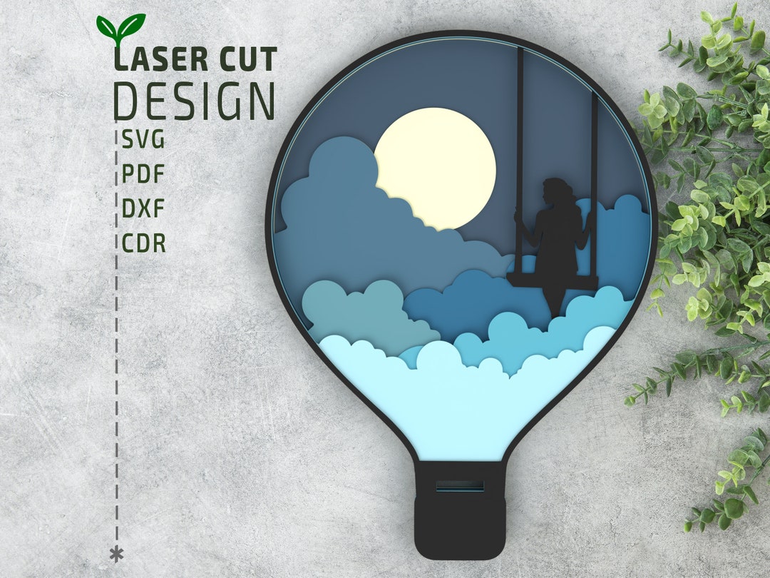 Air Balloon Girl in Clouds Layered SVG, Laser Cut File, Multilayer SVG ...