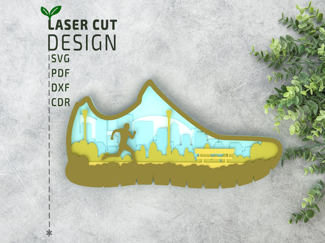 Running Shoe With Runner Laser Cut Files SVG, Layered SVG, Multilayer ...