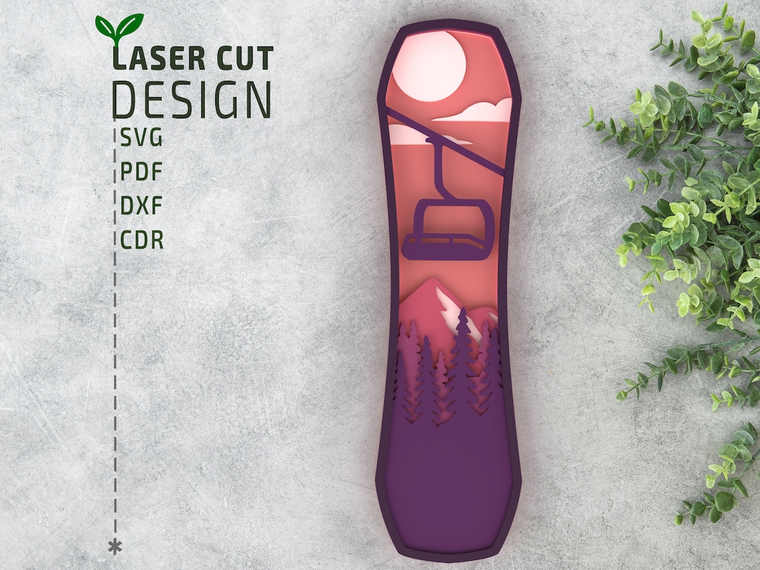 Snowboard With Ski Lift Laser Cut File – Layered SVG Multilayer 3D ...