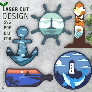 Nautical Bundle SVG Laser Cut Files, Layered SVG, Multilayered Svg, 3d ...