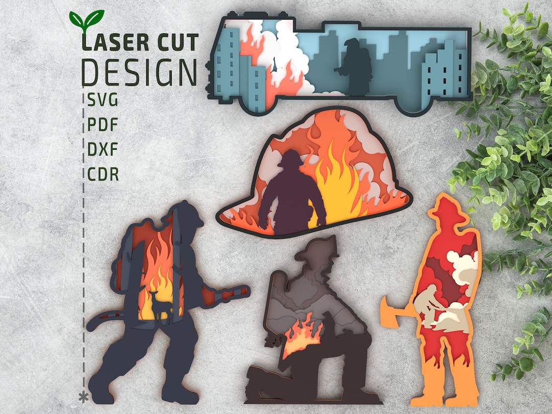 Firefighter Bundle SVG Laser Cut Files, Layered SVG, Multilayer Svg, 3d ...