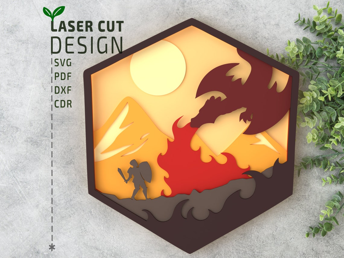 D20 Dice Dragon and Knight Layered SVG Laser Cut File for Glowforge ...