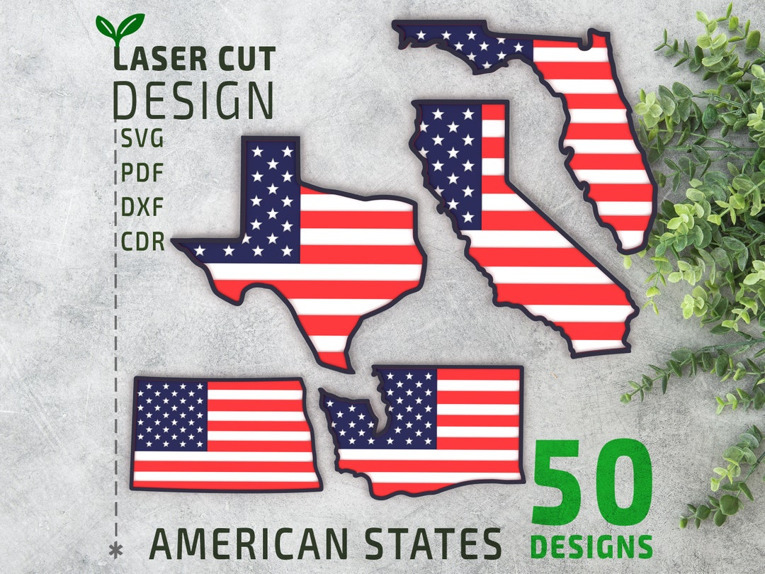 American Flag USA States Bundle Layered SVG Laser Cut File, Multilayer ...