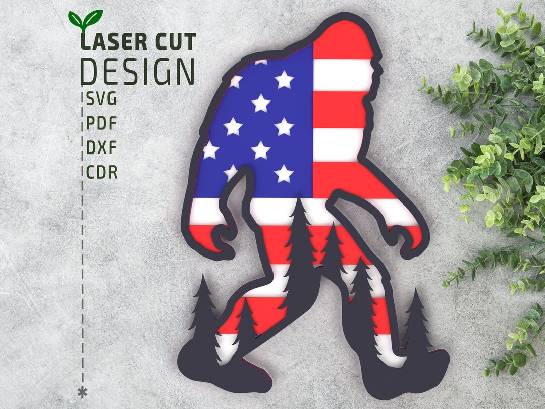 Sasquatch With USA Flag SVG Laser Cut Files, Layered Svg, Multilayer ...