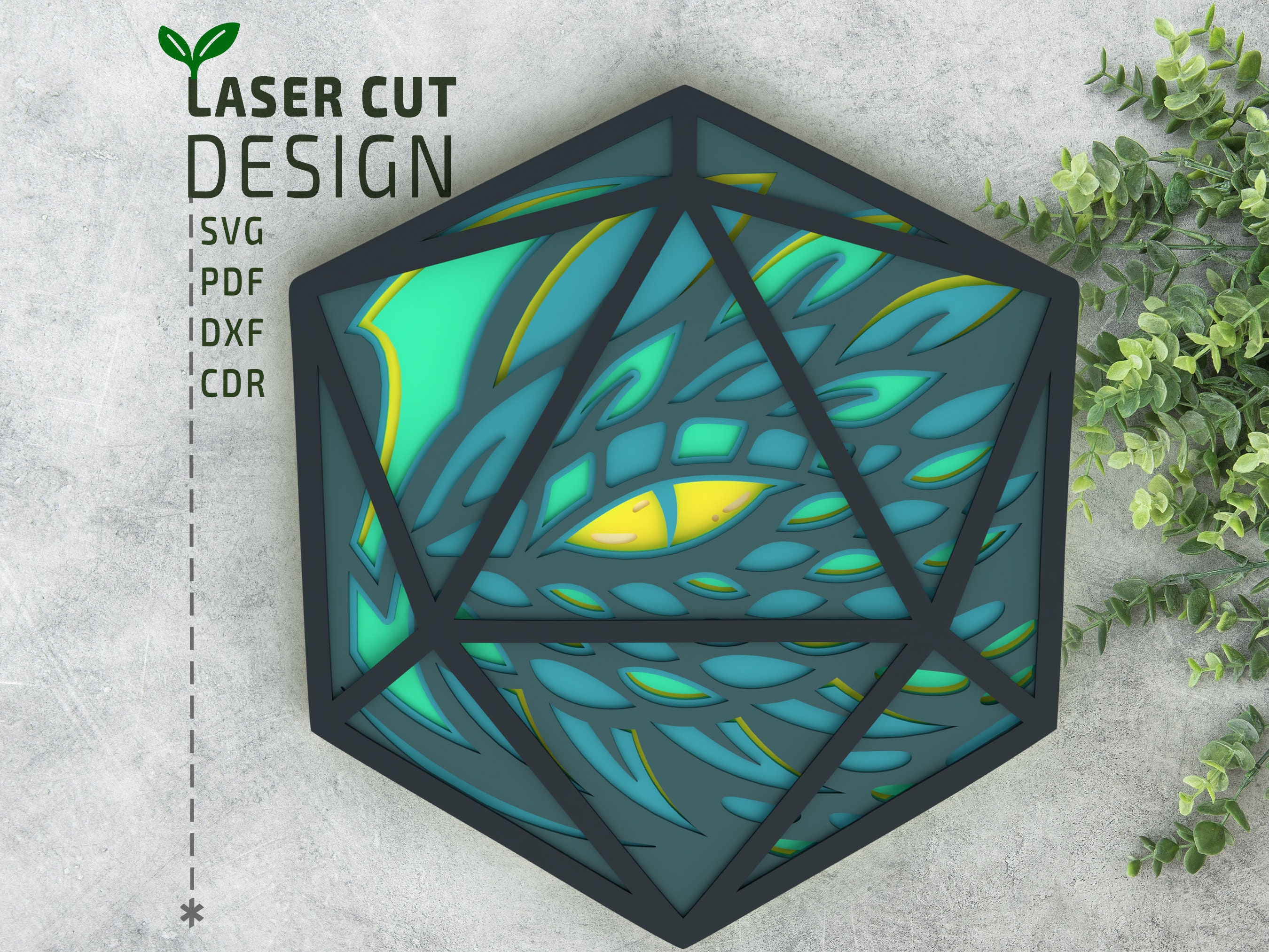 D20 Dice With Dragon Eye Layered SVG Laser Cut File for - Etsy