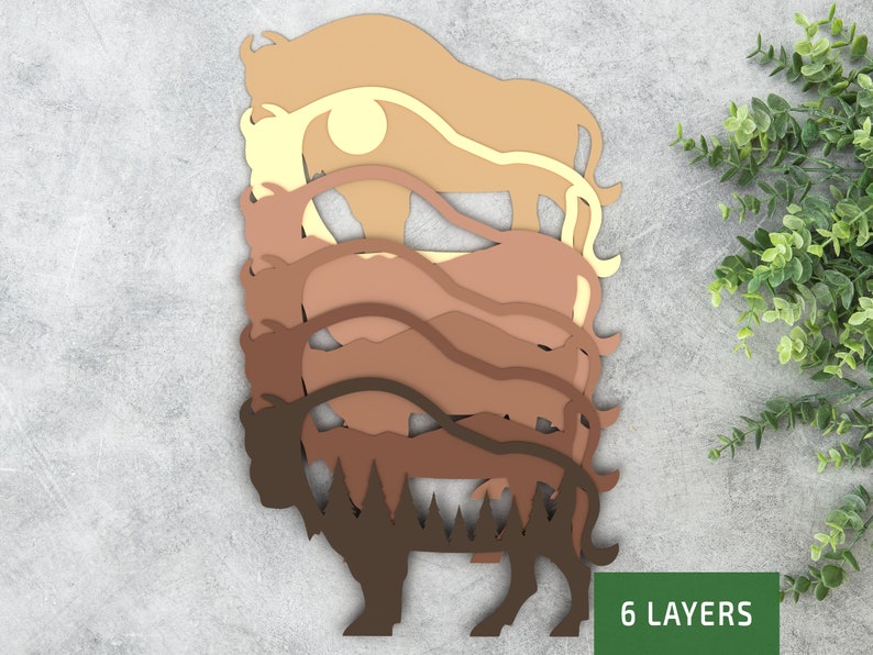 Bison Layered SVG, Laser Cut Files, Multilayer Svg, Cricut Files, Glowforge Files, 3d Papercut ...