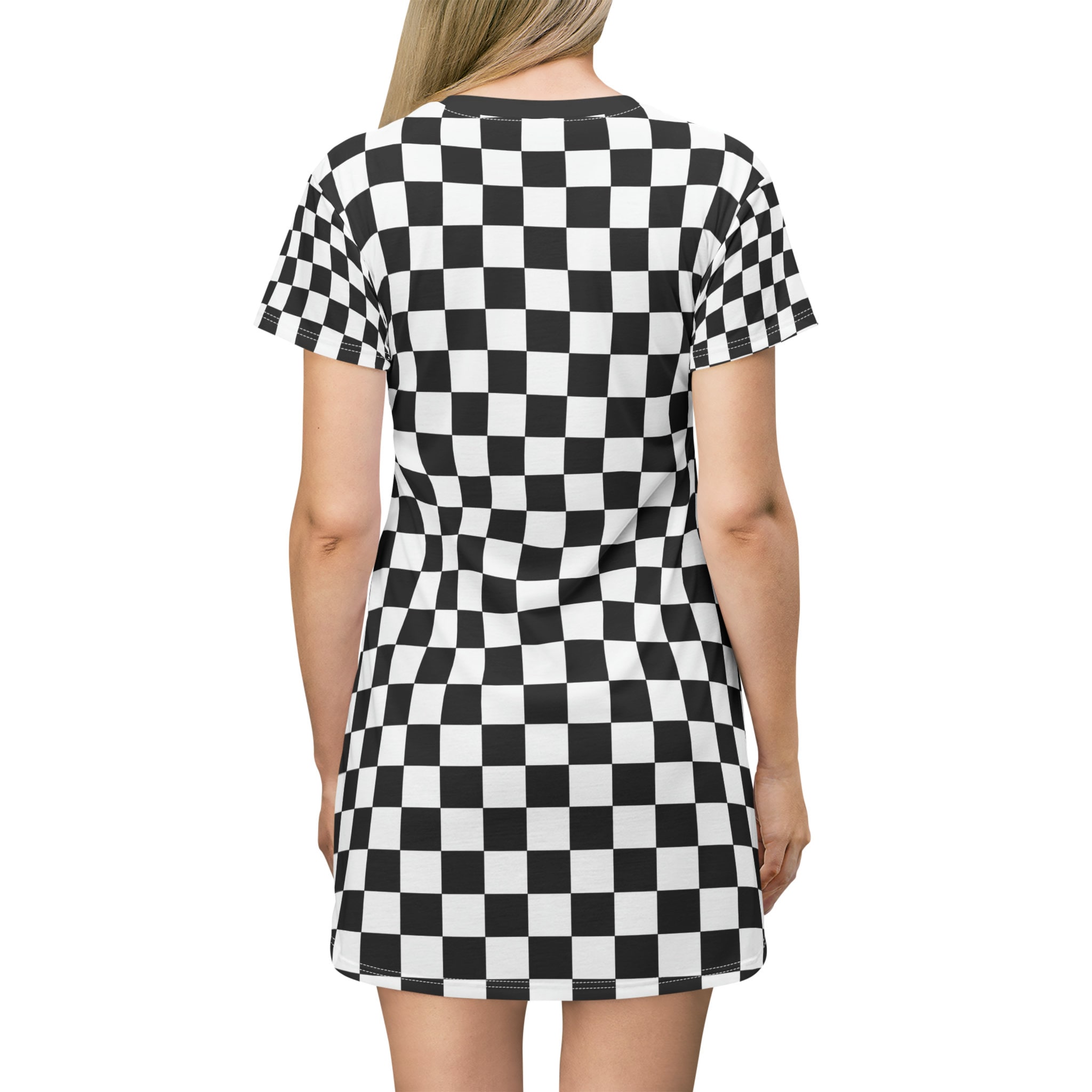 Checkered Flag T-shirt Dress for Women, Teen Checkered Mini Dress ...