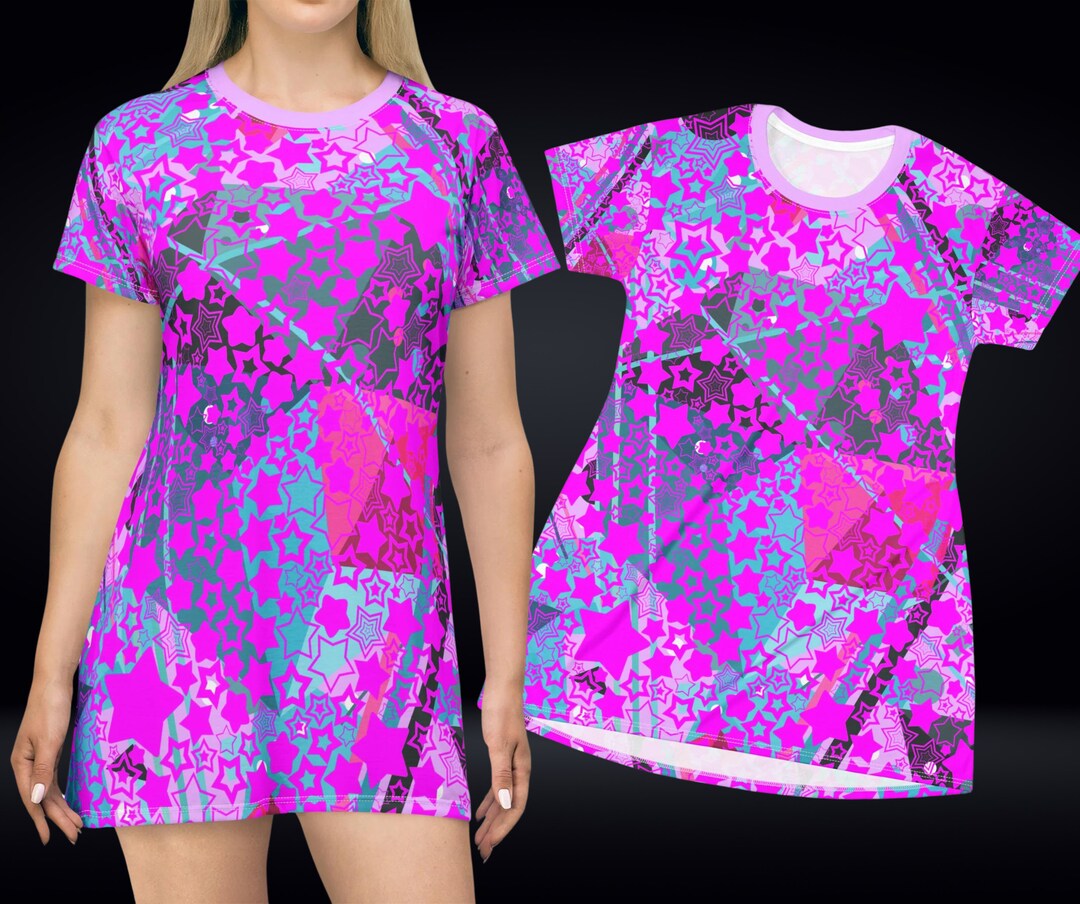 T-shirt Dress With Kawaii Rave Stars, Mini Dress With Stars Top Rave ...