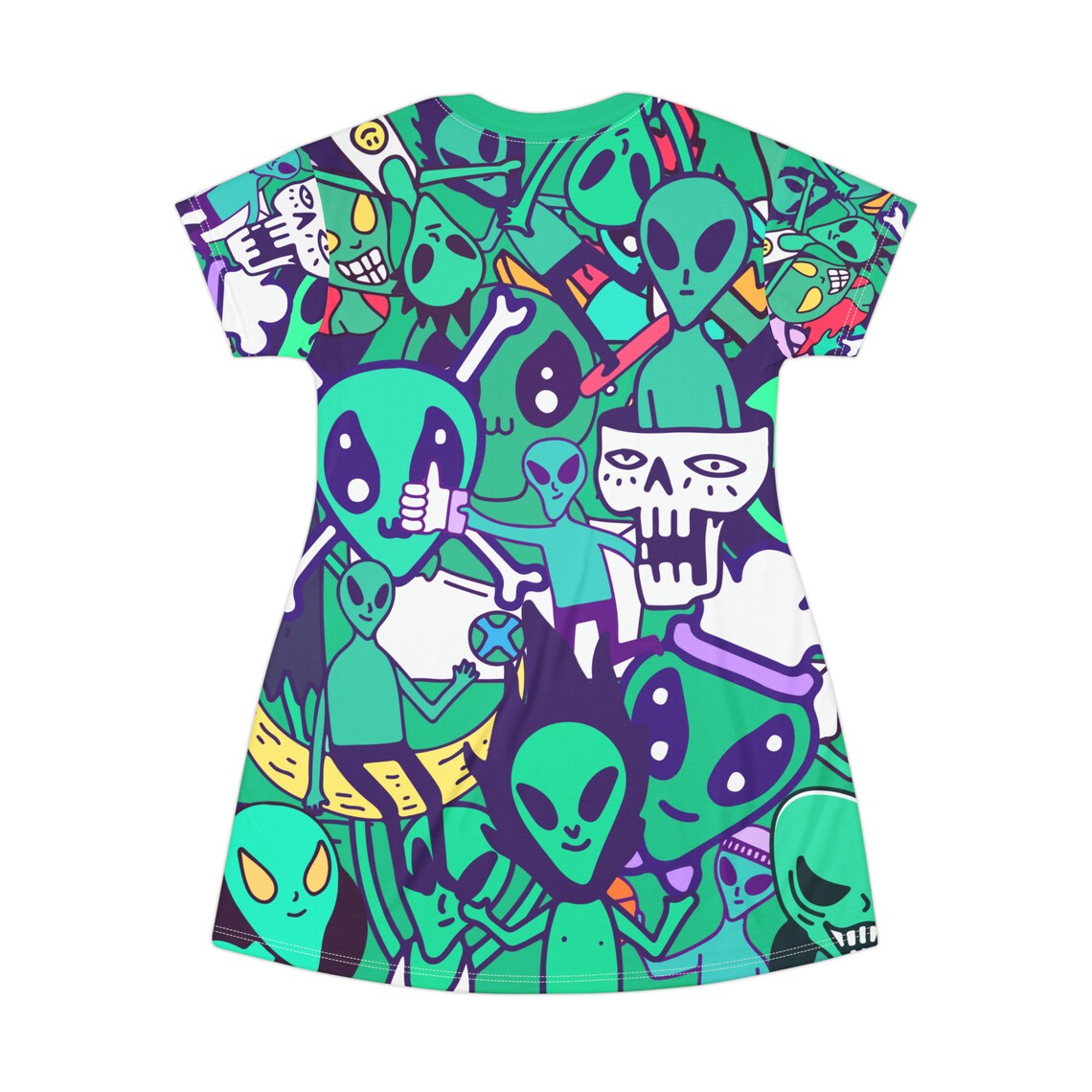 Alien Graphic T-shirt Dress, Alien Teen Minidress, Rave Top T-shirt ...