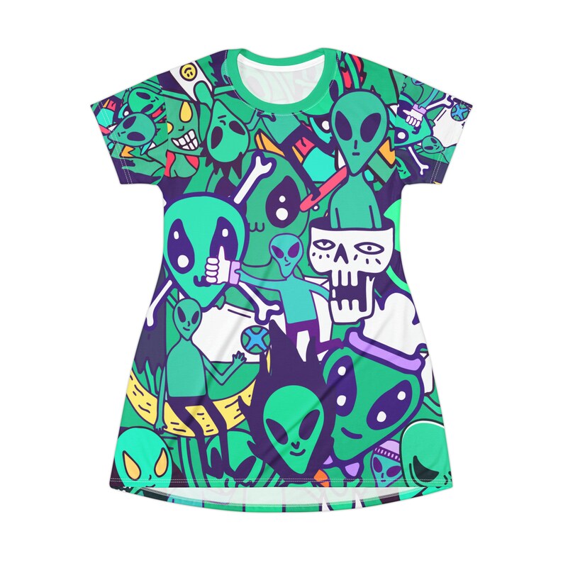 Alien Graphic T-shirt Dress, Alien Teen Minidress, Rave Top T-shirt ...