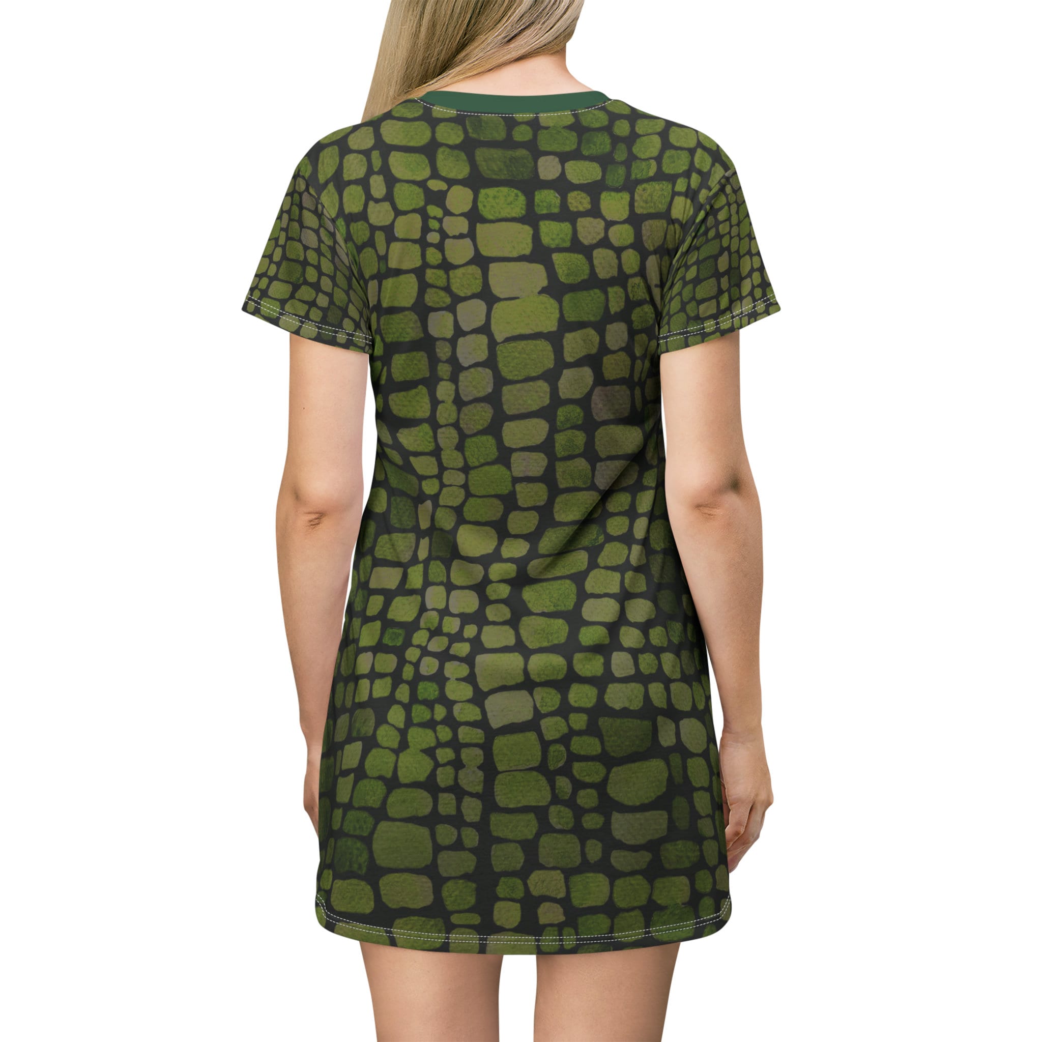 Green Crocodile Skin Design Animal Print T-shirt Dress, Crocodile Skin ...