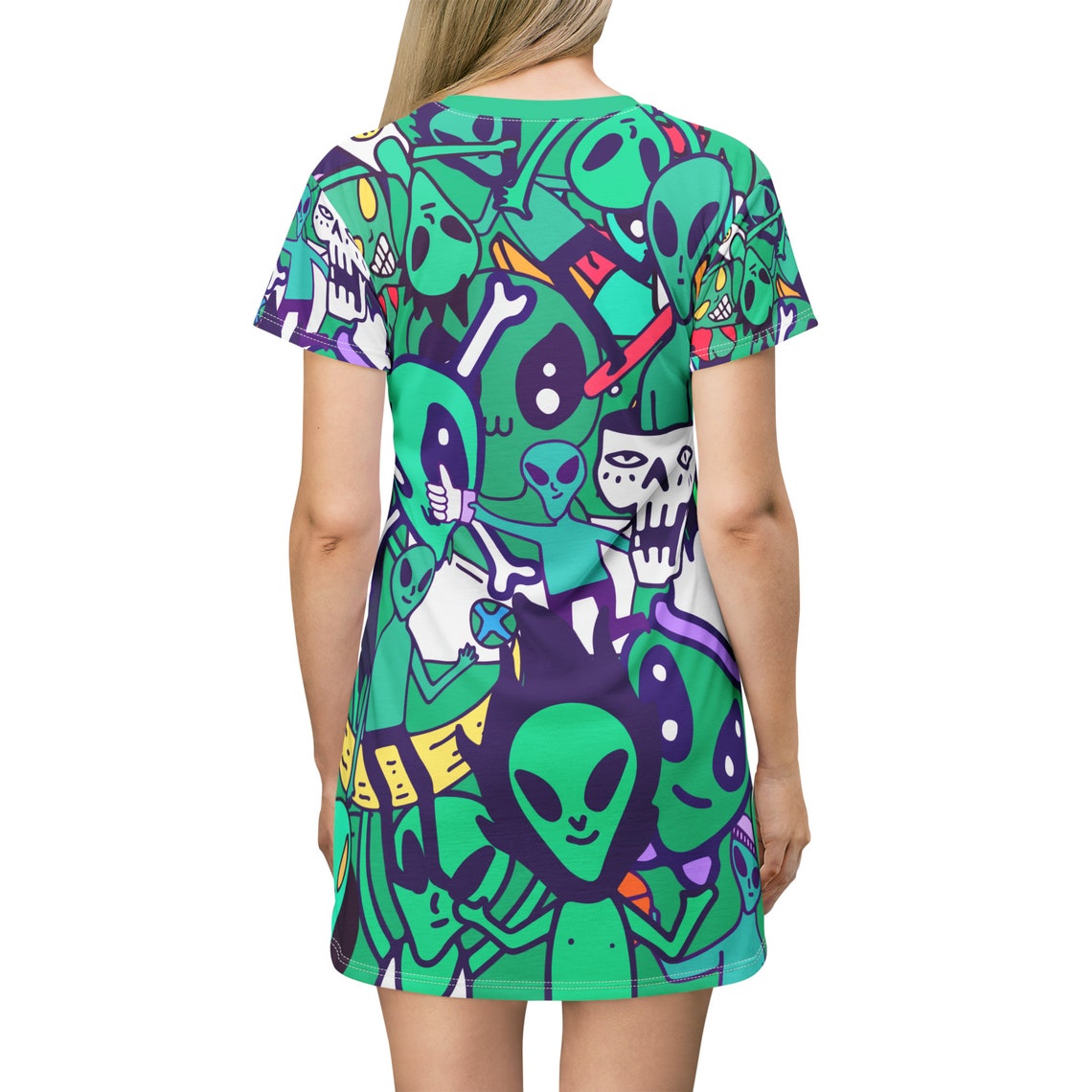 Alien Graphic T-shirt Dress, Alien Teen Minidress, Rave Top T-shirt ...
