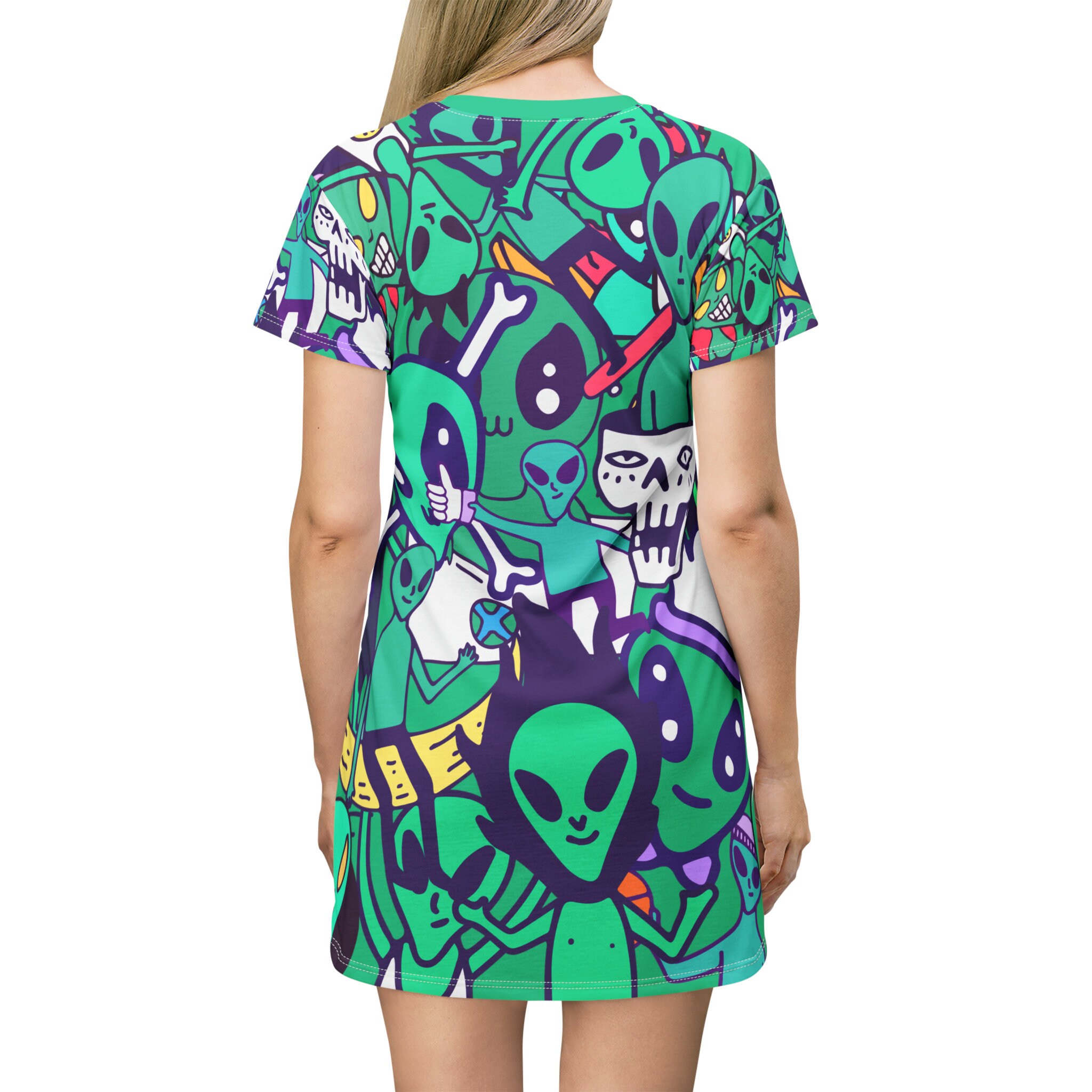 Alien Graphic T-shirt Dress, Alien Teen Minidress, Rave Top T-shirt ...
