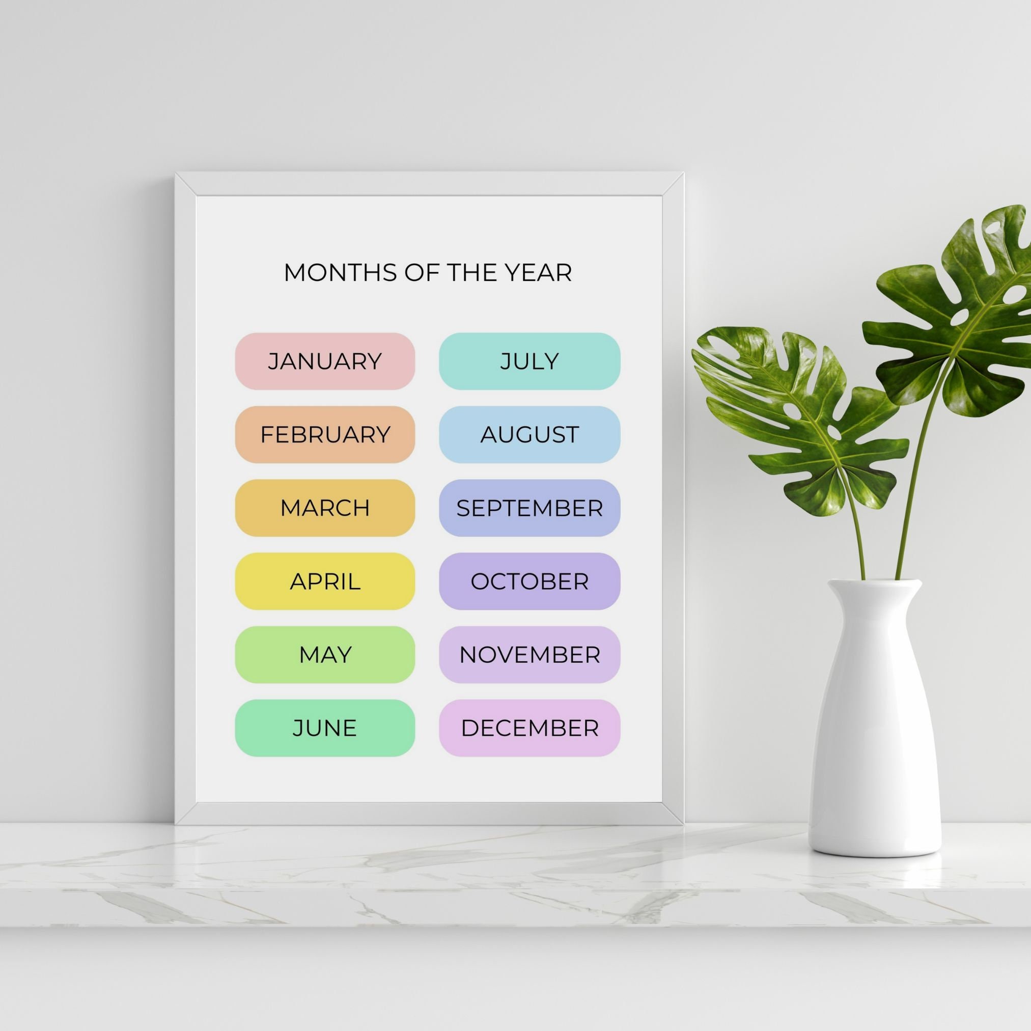Rainbow Months of the Year Chart, Months Print, PRINTABLE Wall Art ...