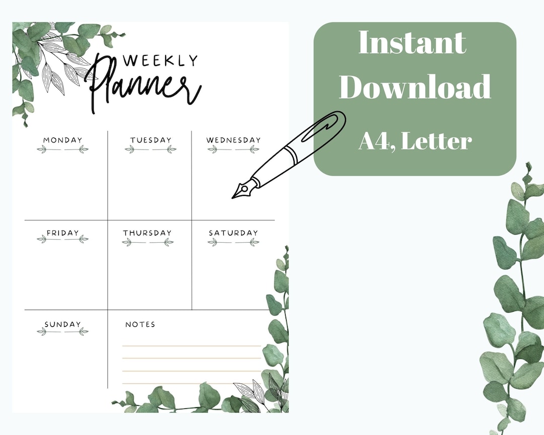 Printable Weekly Planner | Weekly Planner | Daily Plan | Green Theme ...