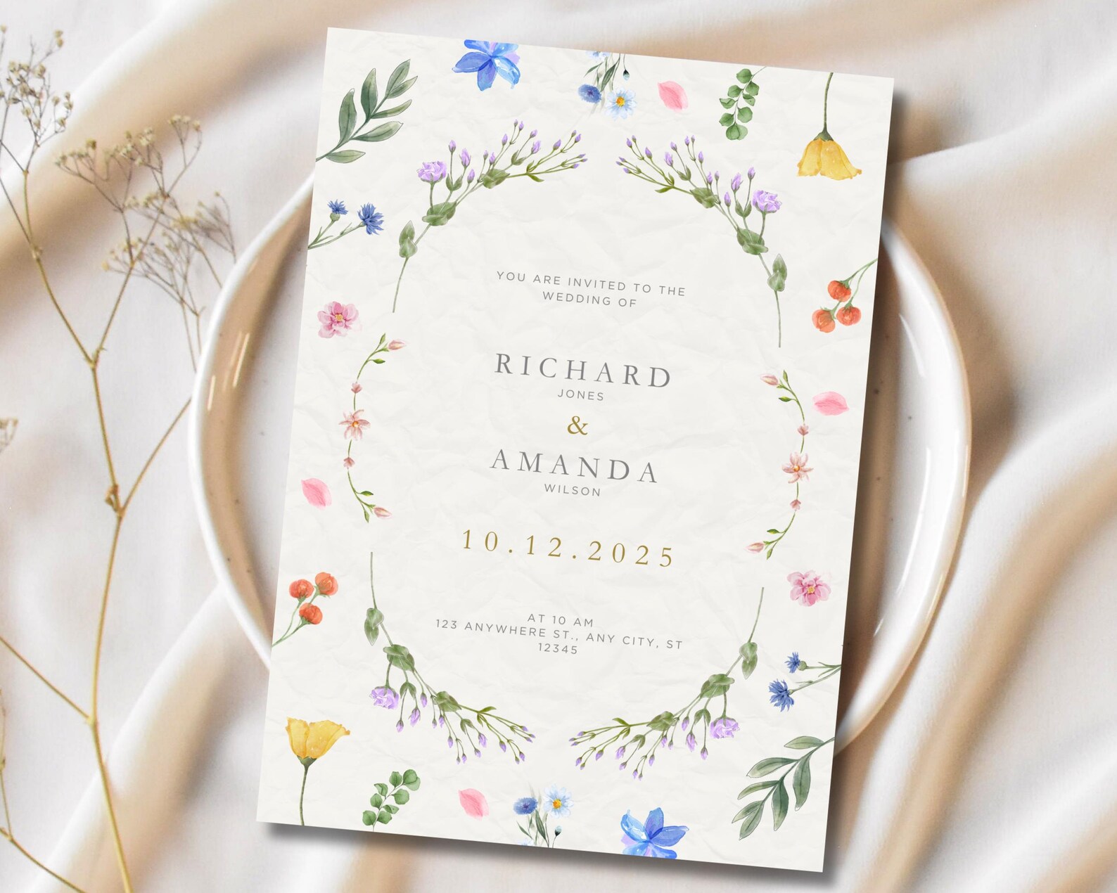 Wildflower Wedding Invitation Template, Printable Wedding Invitation ...