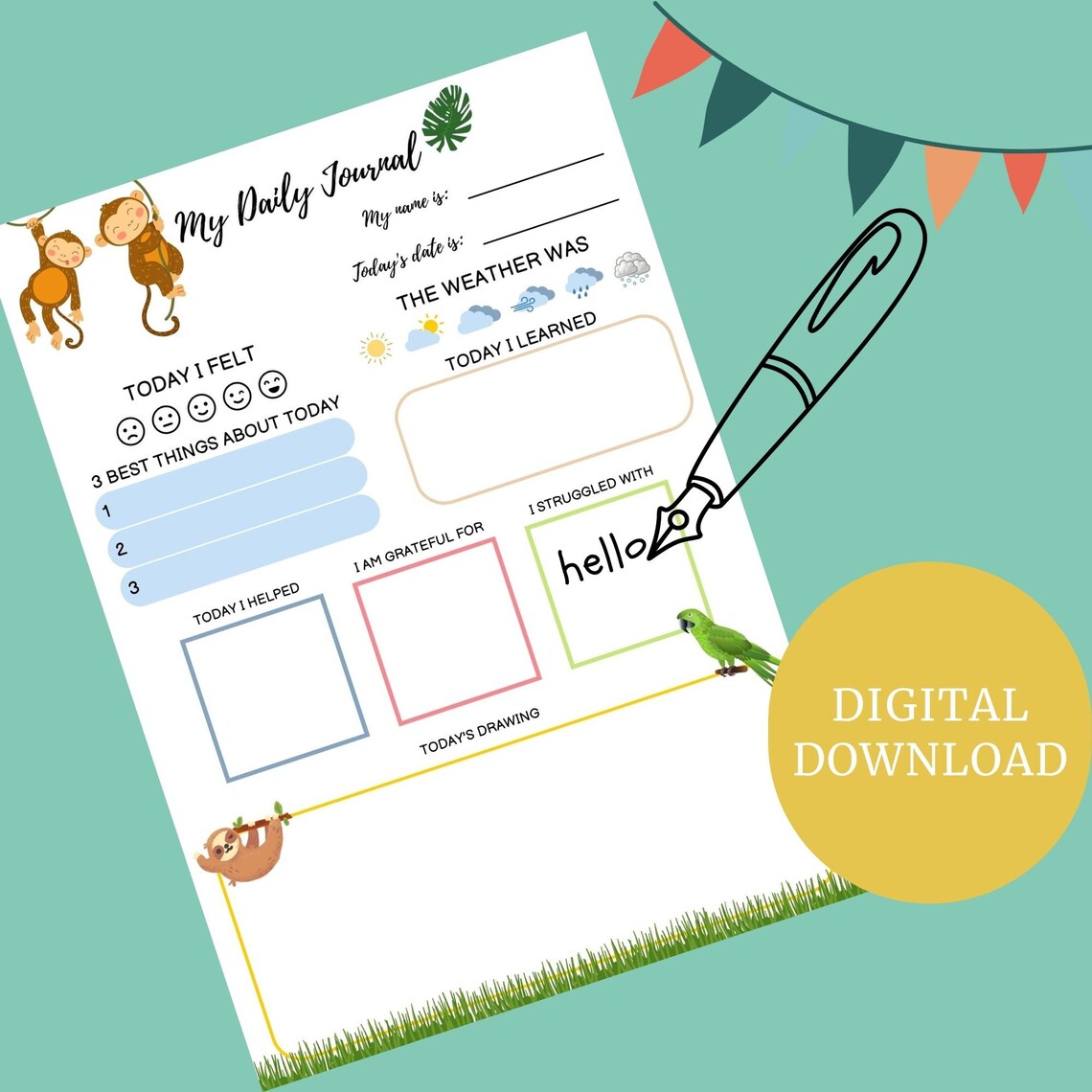 Kids Daily Journal Printable Journal for Kids Diary for Children Kids ...