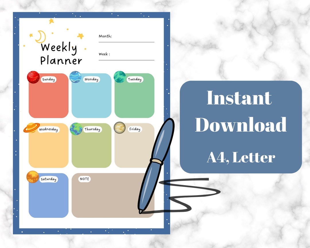 Printable Weekly Planner | Kids Weekly Planner | Undated Daily Plan ...