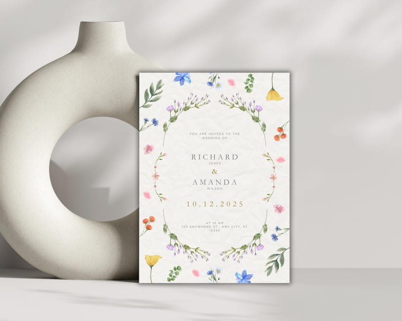 Wildflower Wedding Invitation Template, Printable Wedding Invitation ...