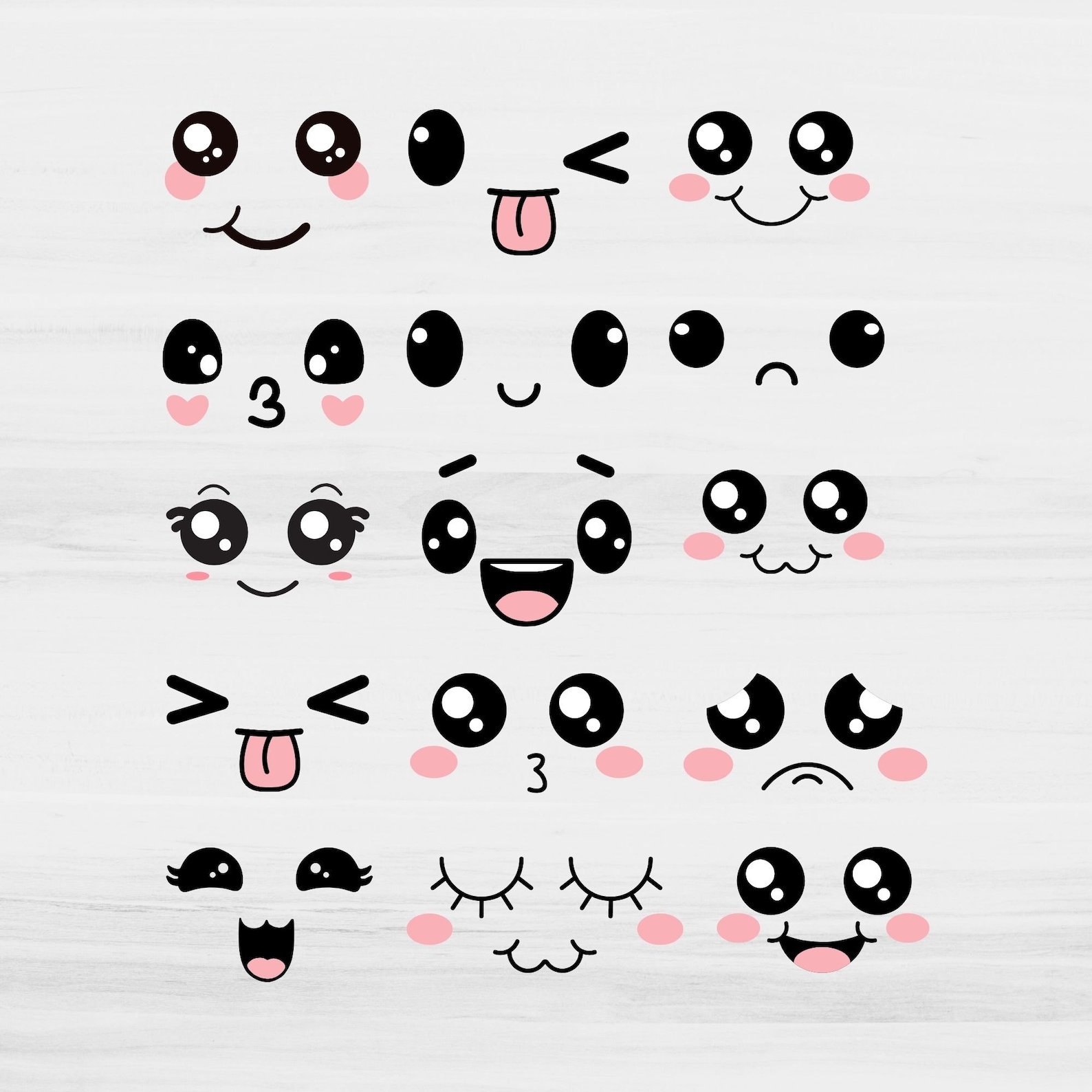 Cute Kawaii SVG Face Bundle, Emotion Face Bundle, Kawaii Clipart, Cute ...
