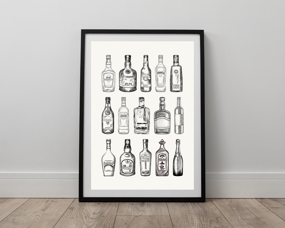 Retro Bar Cart Wall Art | Bar Poster | Bar Cart Accessories | Bar Cart ...