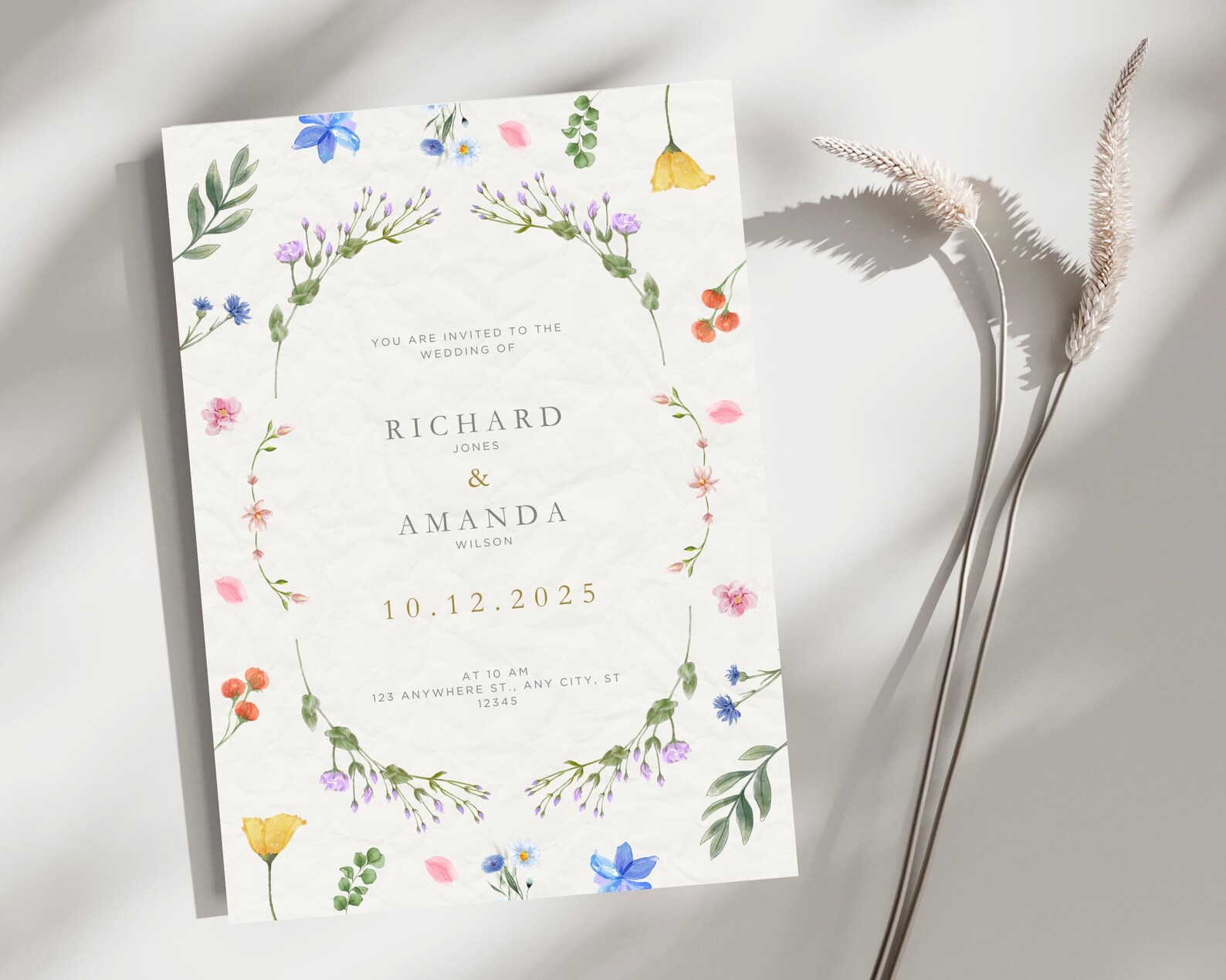 Wildflower Wedding Invitation Template, Printable Wedding Invitation ...