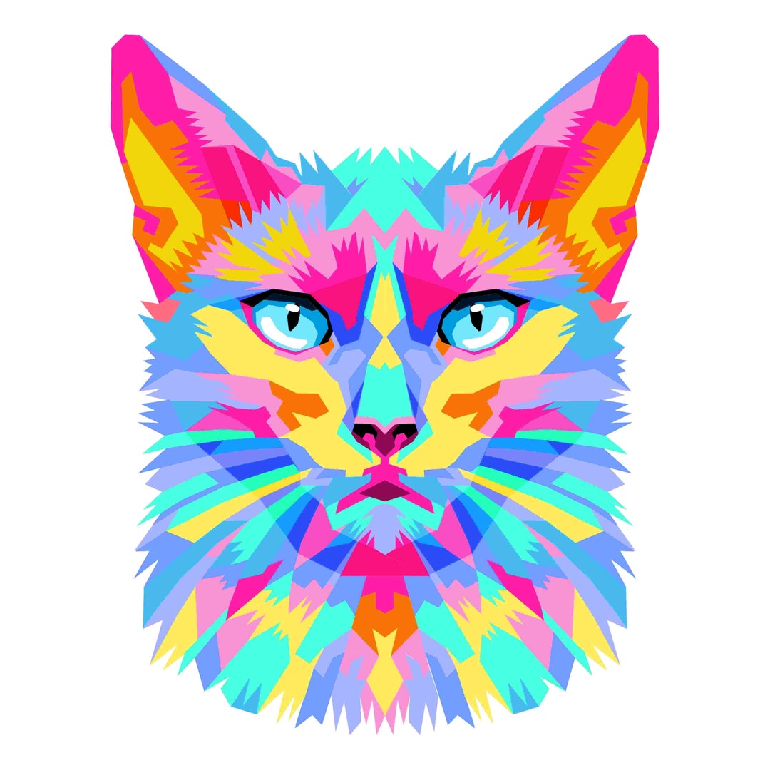 Colorful Cat Head Svg | Cat Svg | Cut File for Cricut | Colorful Cat ...