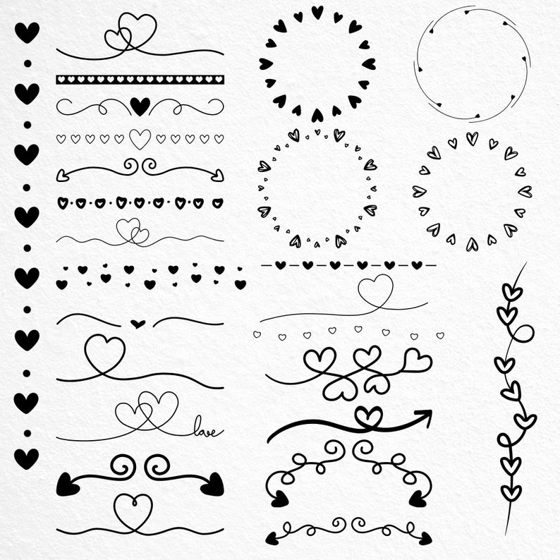 Heart Border Svg Bundle, Heart Text Divider Svg, Heart Svg, Heart ...
