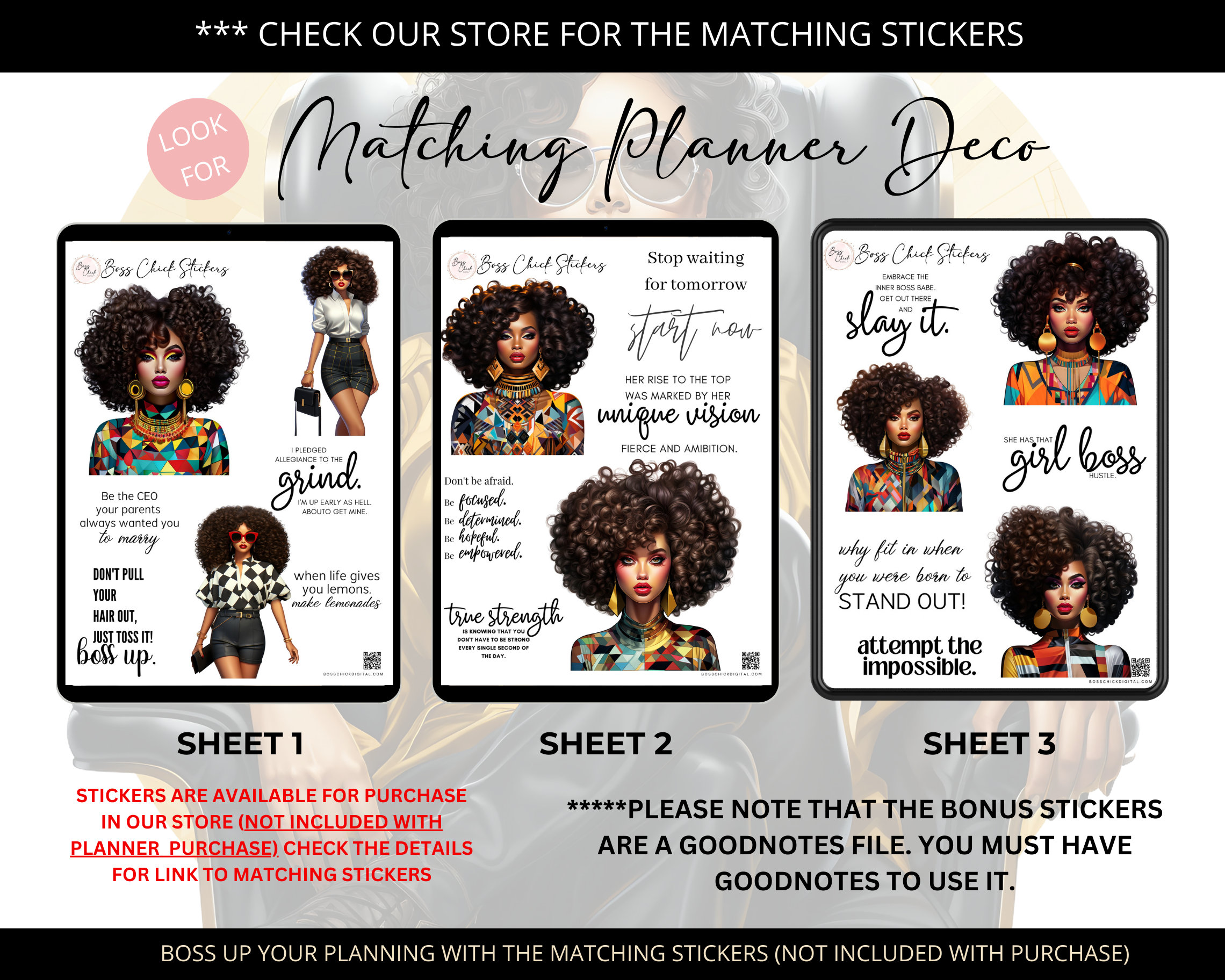 Digital Planner, Goodnotes Planner, African American Girl Boss Lady ...