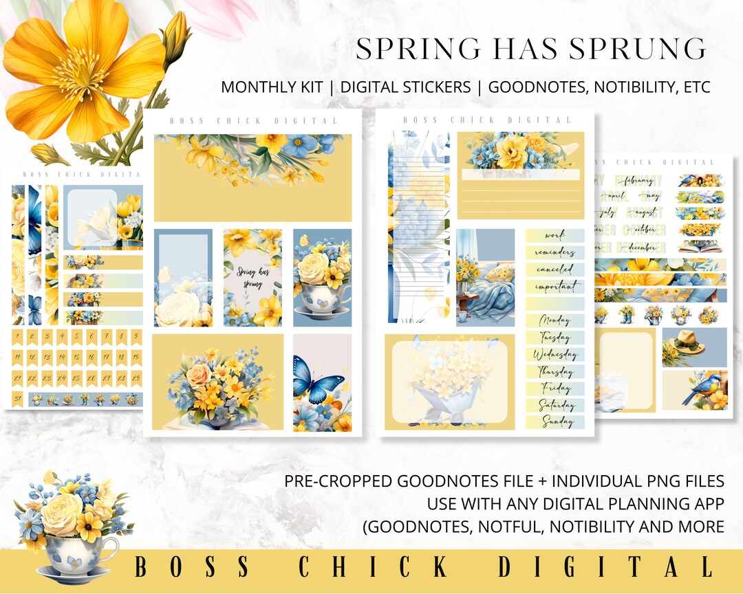 Digital Planner Stickers Monthly Digital Sticker Kit | Digital Pre ...