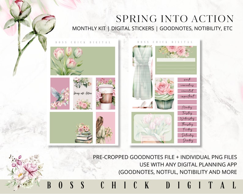 Digital Planner Stickers Monthly Digital Sticker Kit | Digital Pre ...