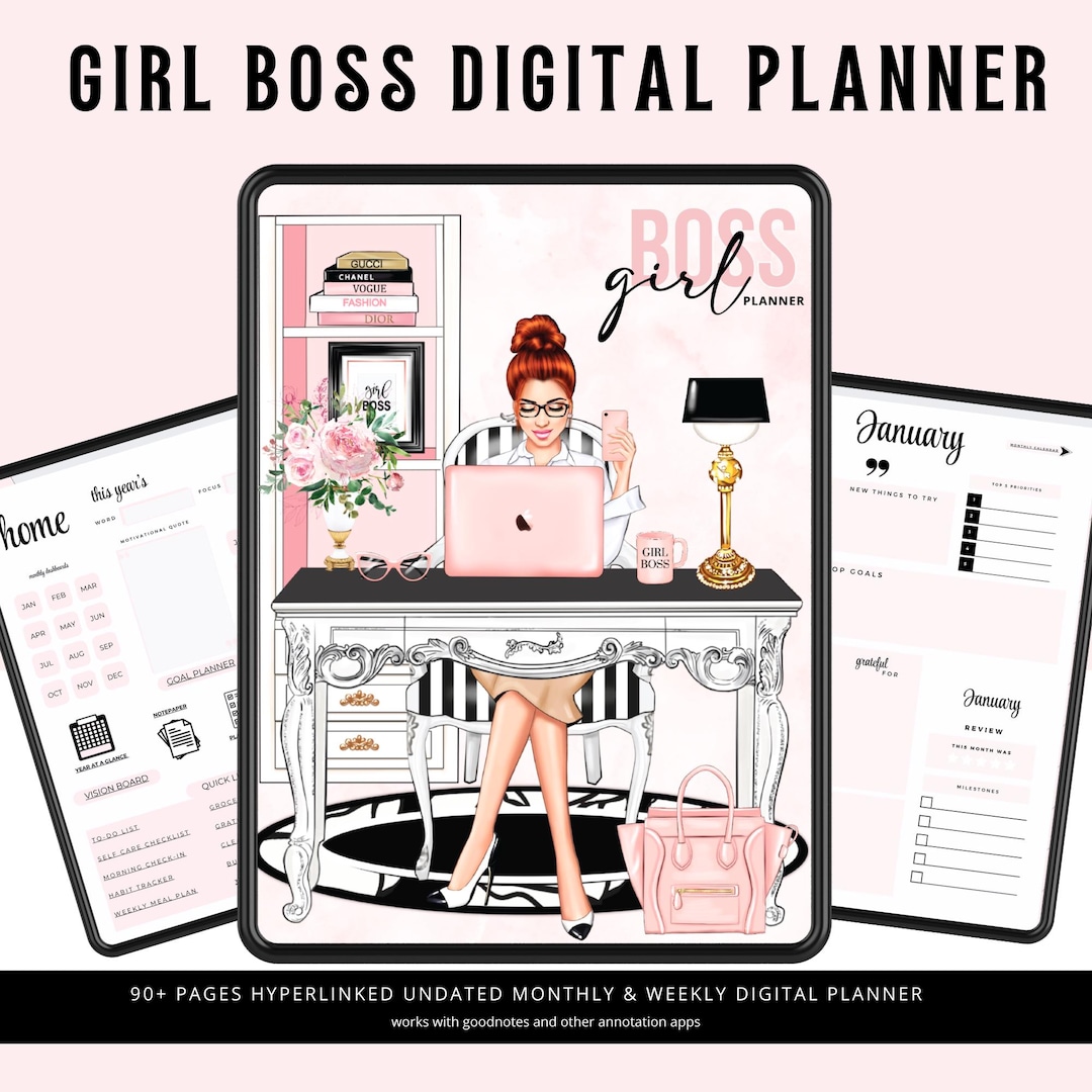 Girl Boss Digital Planner | Hyperlinked Undated PDF | Portrait Layout ...