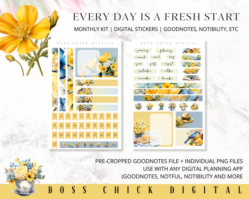 Digital Planner Stickers Monthly Digital Sticker Kit | Digital Pre ...
