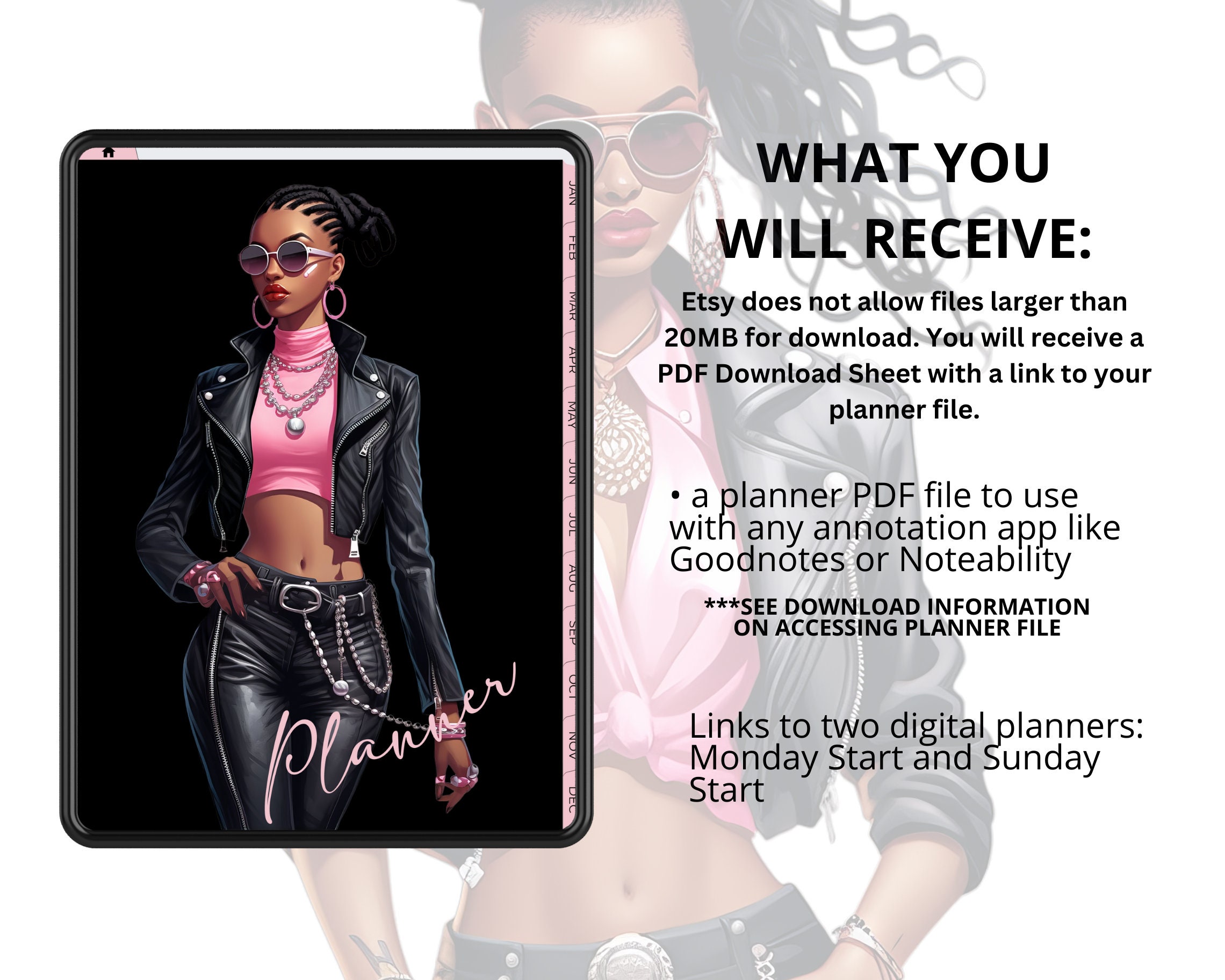 Digital Planner, Goodnotes Planner, African American Girl Boss Lady ...