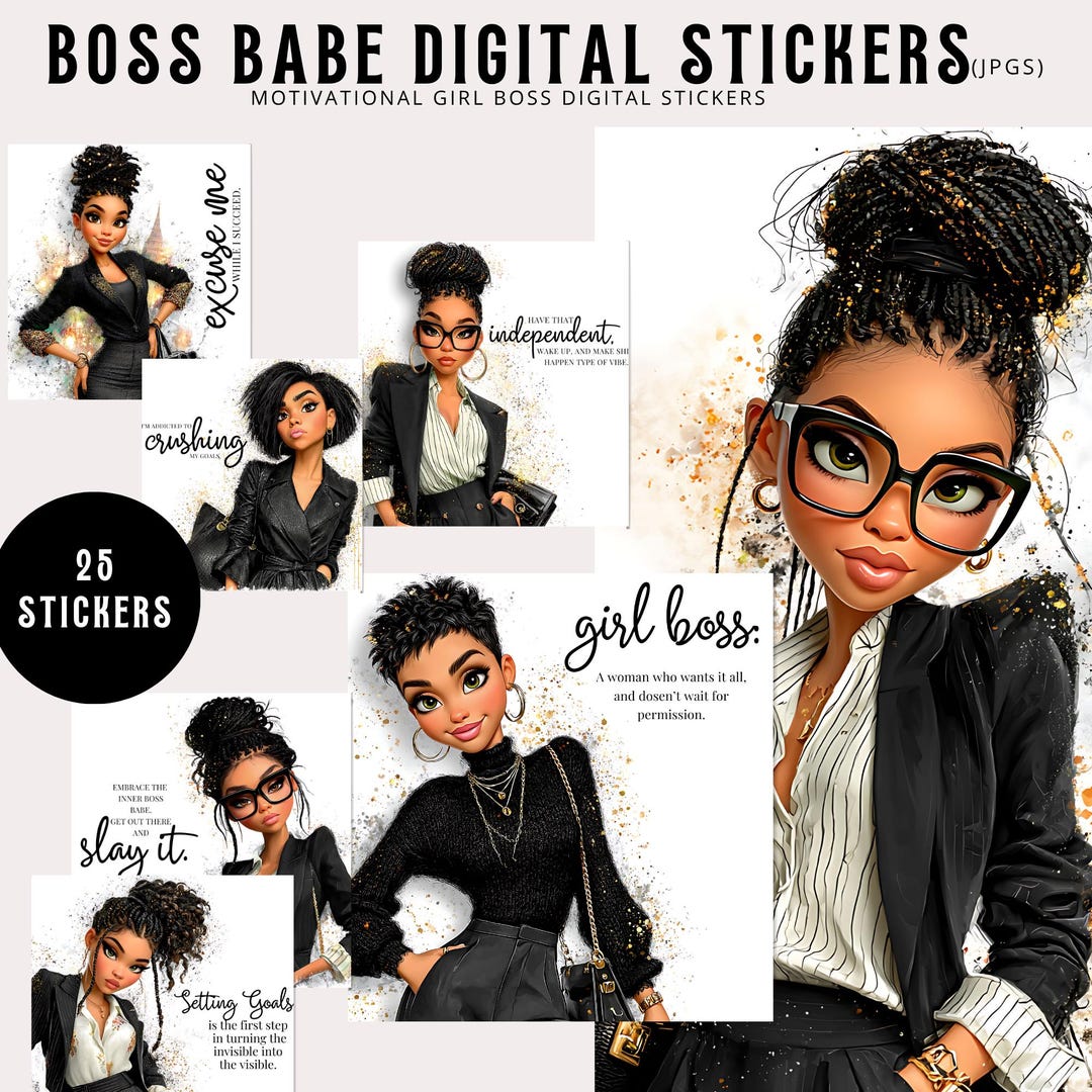 Boss Babe Digital Stickers for Goodnotes | 25 Aesthetic Black Girl ...