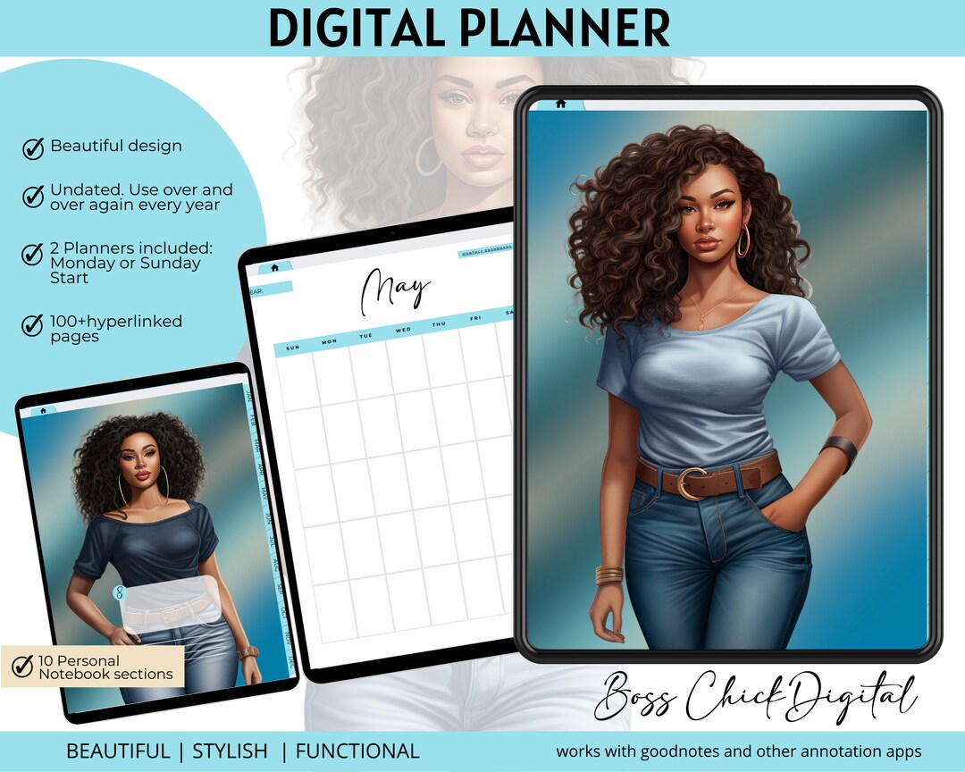 Digital Planner, Goodnotes Planner, African American Girl Boss Lady ...