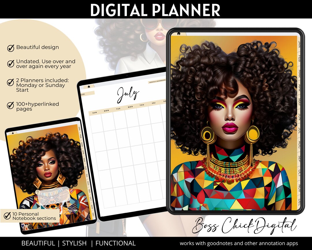 Digital Planner, Goodnotes Planner, African American Girl Boss Lady ...