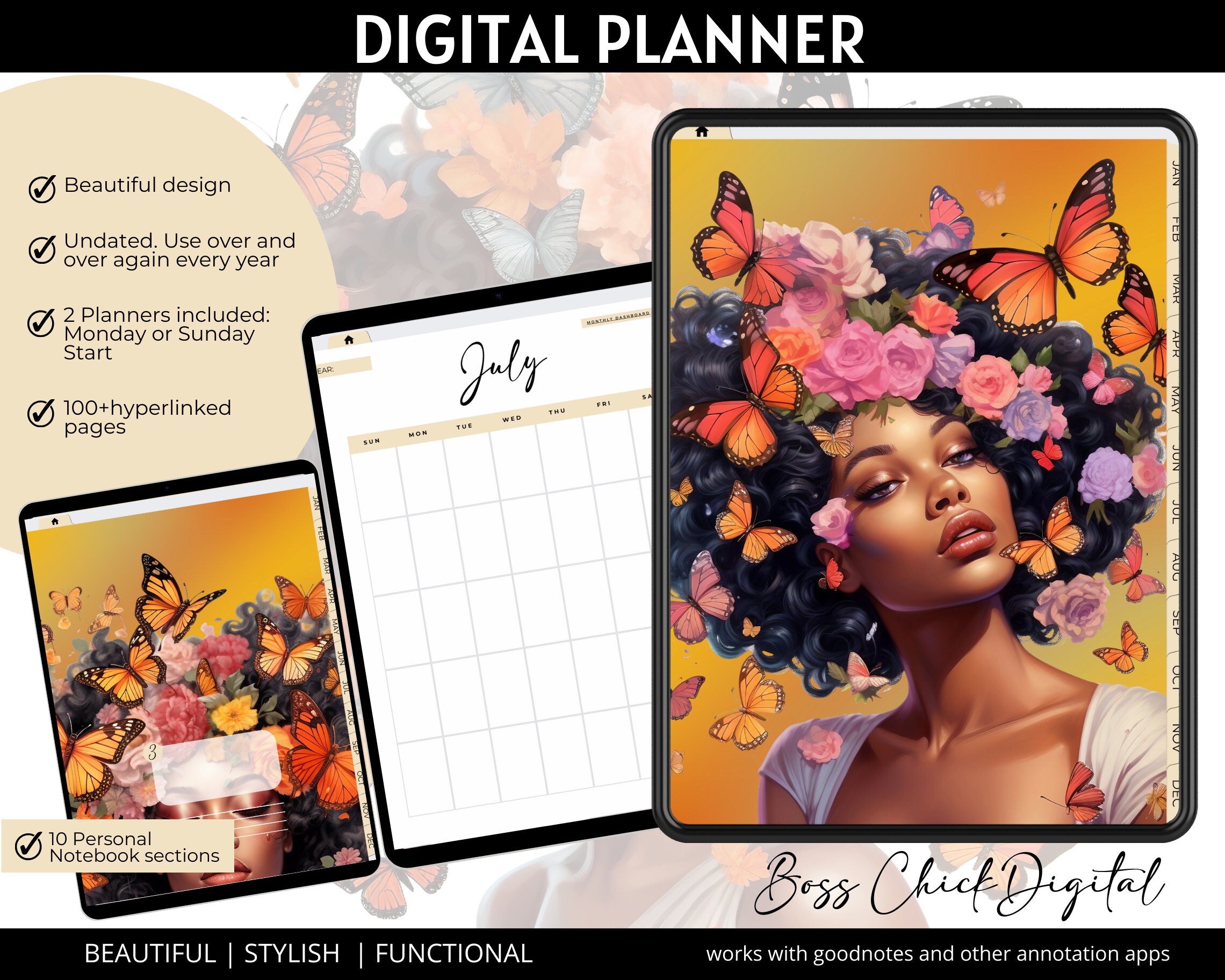 Digital Planner, Goodnotes Planner, African American Girl Boss Lady ...