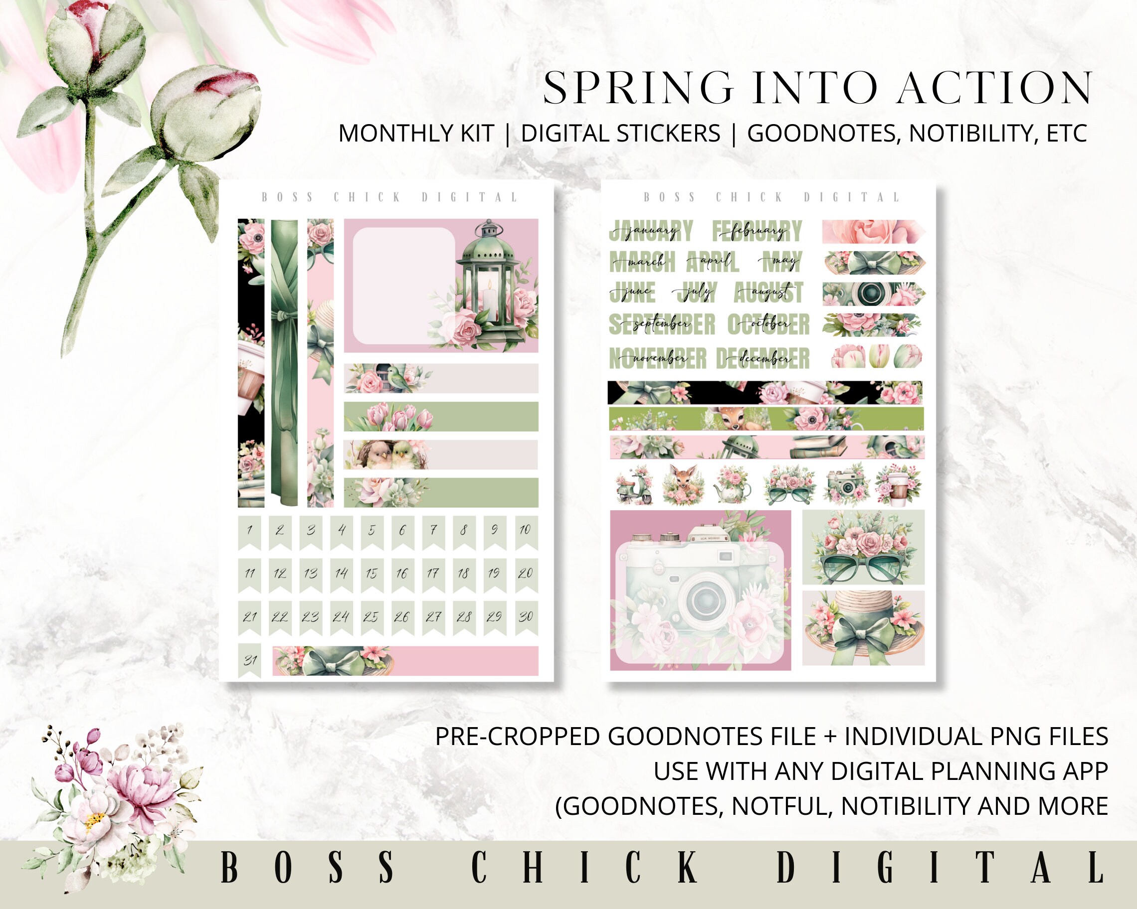 Digital Planner Stickers Monthly Digital Sticker Kit | Digital Pre ...