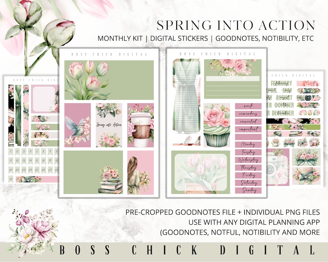 Digital Planner Stickers Monthly Digital Sticker Kit | Digital Pre ...