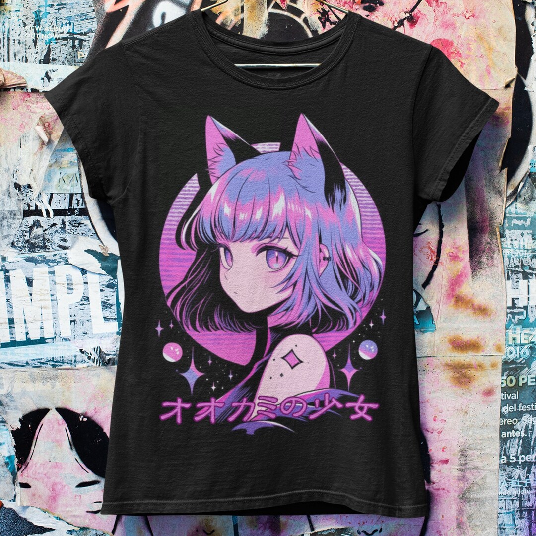Wolfgirl Anime Pastel Goth Oversized T-shirt | Harajuku Streetwear ...