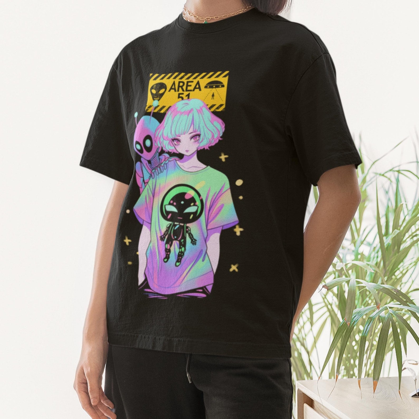 Pastel Goth Oversized Alien Anime Tshirt Harajuku Streetwear Japanese ...