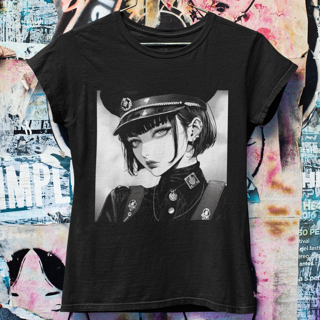 Pastel Goth Anime Oversized Police T-shirt | Harajuku Streetwear ...