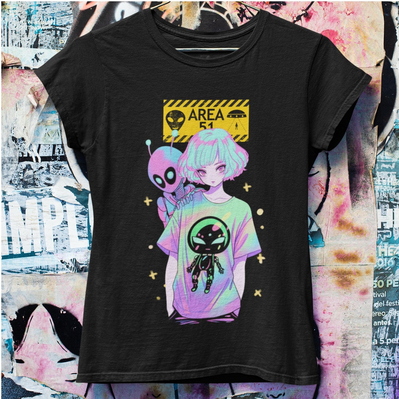 Pastel Goth Oversized Alien Anime Tshirt Harajuku Streetwear Japanese ...