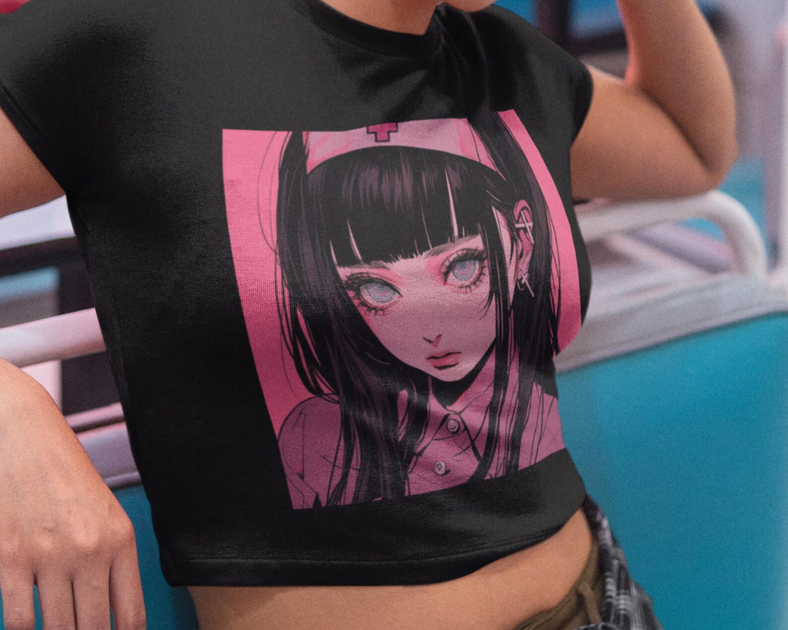 Nurse Anime Girl Crop Top Pastel Goth Clothing Grunge Aesthetic 5203