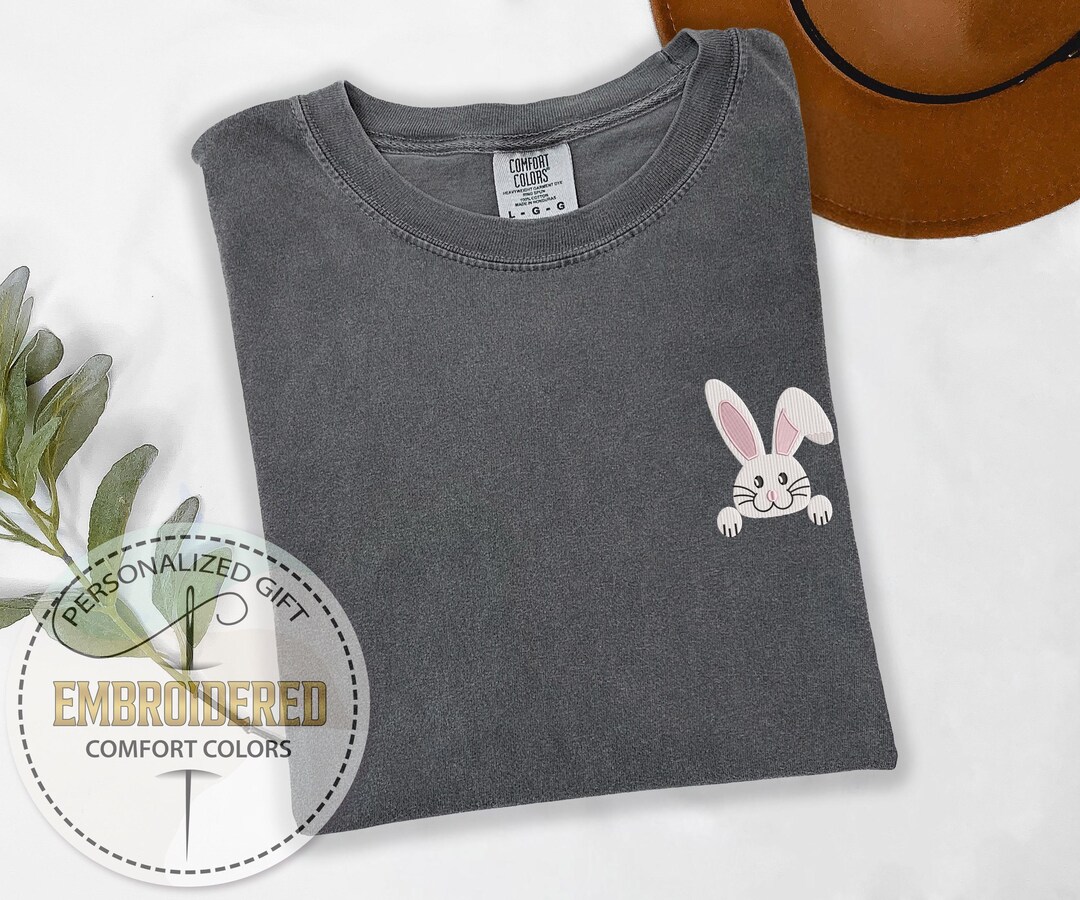 Embroidered Bunny Face Shirt, Comfort Colors T-shirt, Pocket Rabbit ...