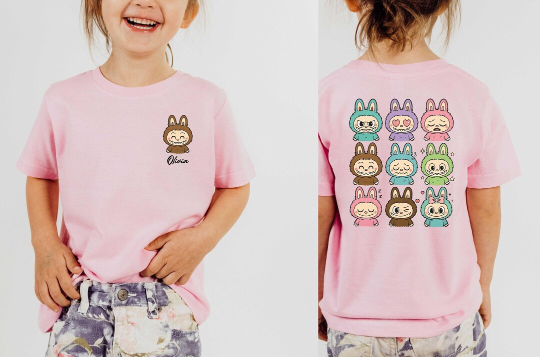 Pick Labubu Face Design, Custom Pocket Color Tee, Personalized Cartoon ...