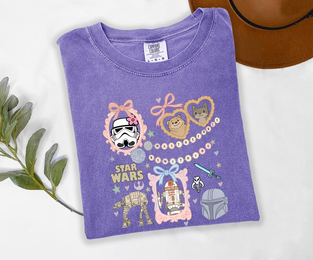 Comfort Colors Coquette Star Wars T-shirt, Bow Aesthetic R2D2 ATAT Ewok ...