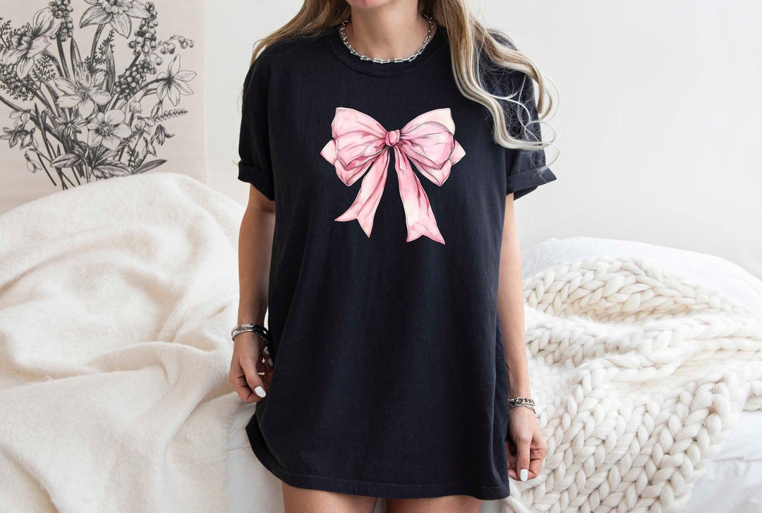 Pink Bow Shirt, Coquette Shirt, Girlie Coquette Aesthetic Tee, Bow ...